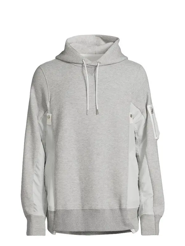 Sacai Sponge Sweat Mixed-media Cotton-blend Hoodie - Light Grey