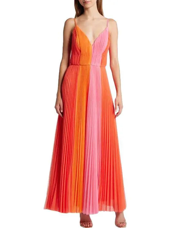 HUTCH Colorblock Pleated Tulle Gown - Warm Multi