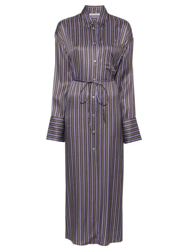 Acne Studios Striped Midi Shirt Dress - Purple