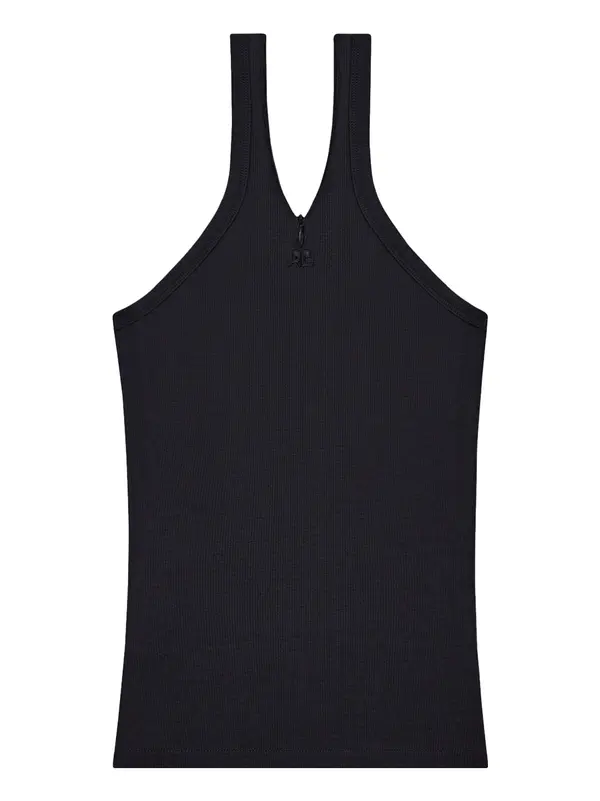 COURREGES Logo-embroidered Ribbed Tank Top - Black