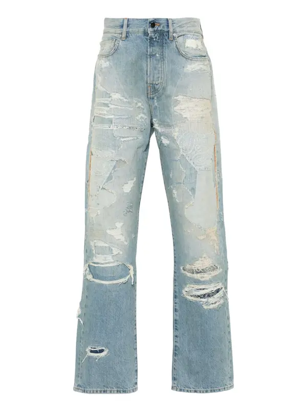 Amiri Repaired Straight-leg Jeans - Blue