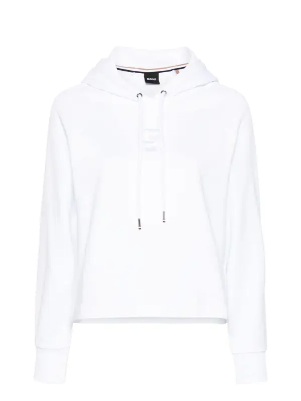BOSS Logo-embroidered Cropped Hoodie - White