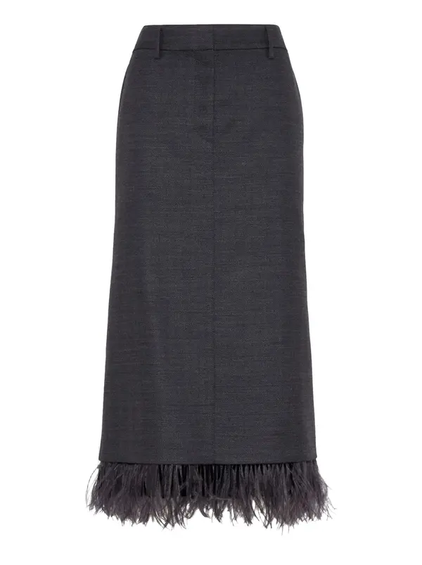 Brunello Cucinelli Feather-trimmed Wool Skirt - Black