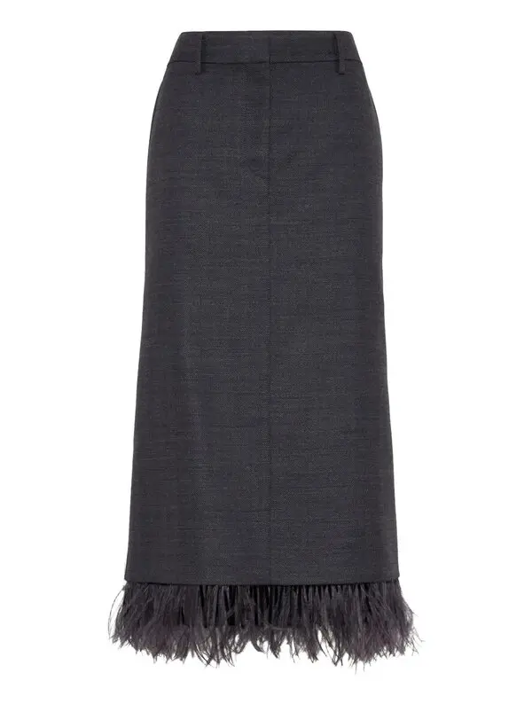 Brunello Cucinelli Feather-trimmed Wool Skirt - Black