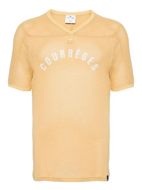 COURREGES Logo-print V-neck T-shirt - Yellow