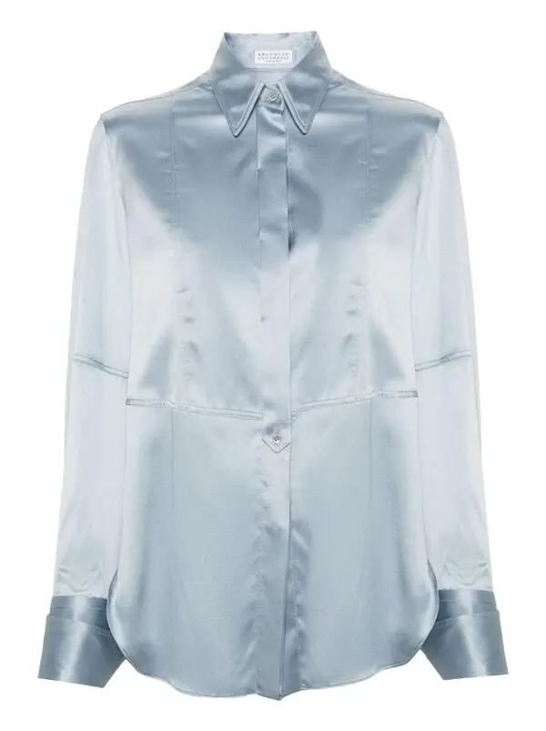 Brunello Cucinelli Long-sleeve Satin Shirt - Blue