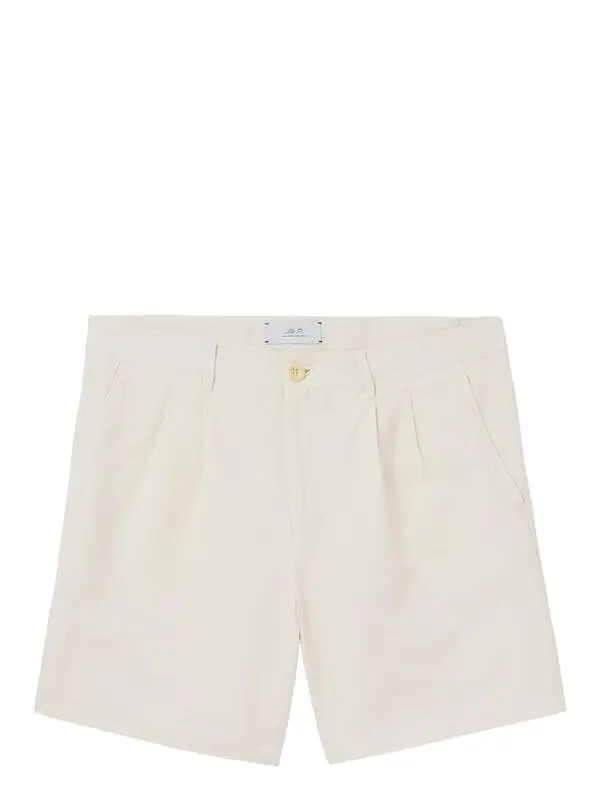 Mr P. Straight-leg Pleated Cotton And Linen-blend Twill Shorts - Neutrals