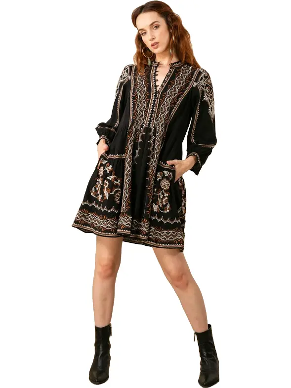 Hale Bob Gabriela Embroidered Dress - Black
