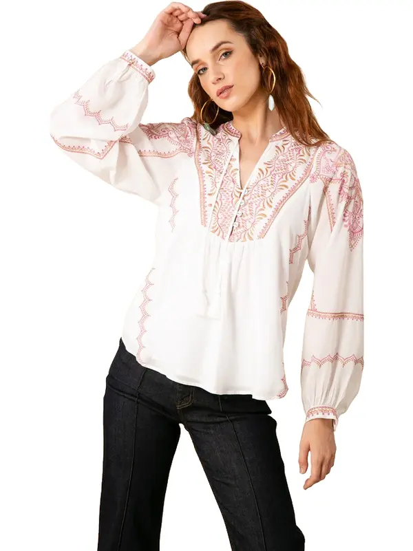 Hale Bob Kalani Embroidered Voile Top - White