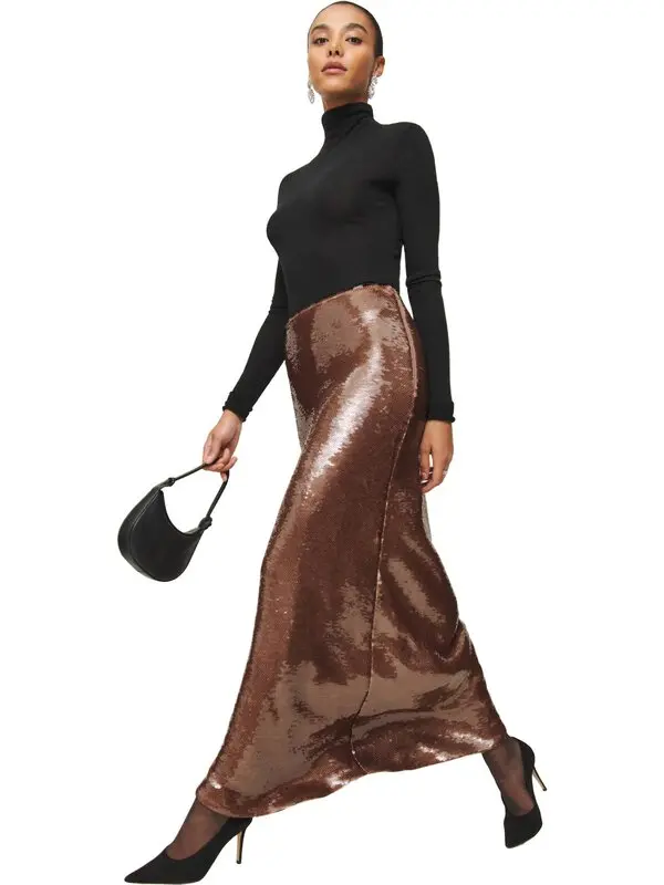 REFORMATION Gabriella Floral Appliqué Skirt - Brown