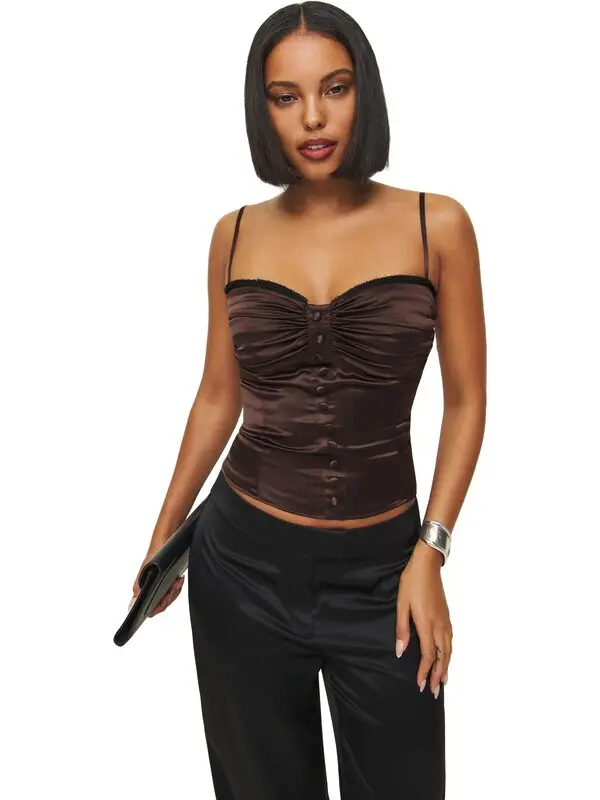 REFORMATION Ursula Silk Top - Brown