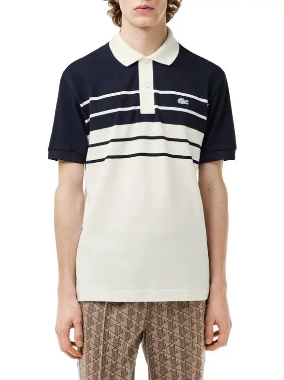 Lacoste Stripe Original L.12.12 Petit Piqué Polo Sweater - Farine/ Abimes