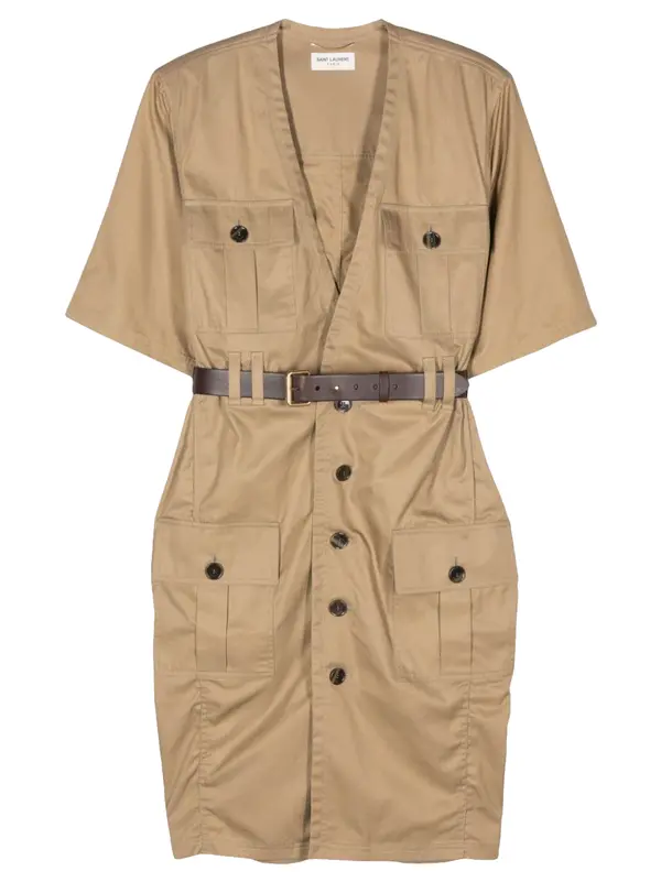 Saint Laurent Saharienne Shirt Dress - Neutrals