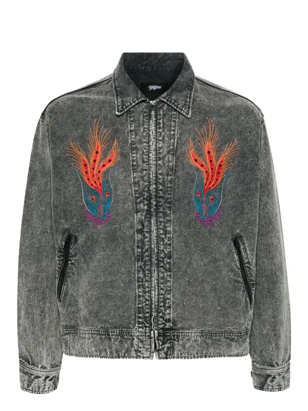 MYNE Embroidered Peacock Canvas Jacket - Grey