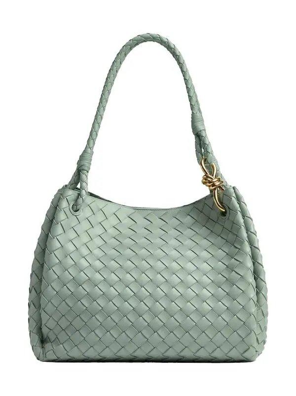 Bottega Veneta Large Intrecciato Leather Top Handle Bag - New Sauge- Brass