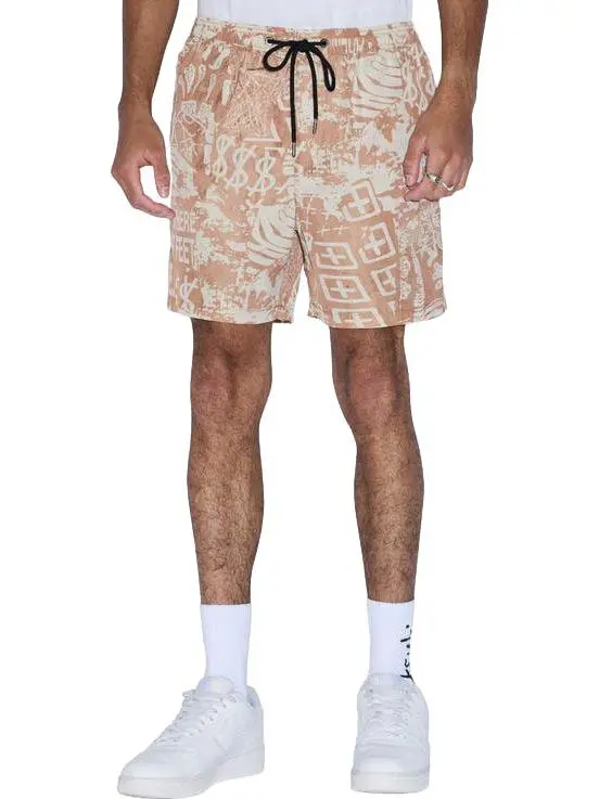 Ksubi Mills Ikon Water Resistant Drawstring Shorts - Beige Multi