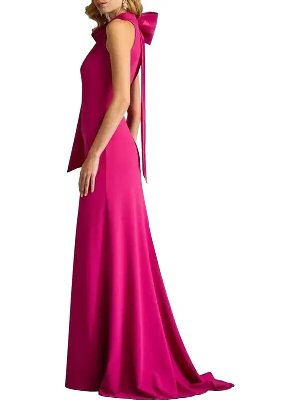 Tadashi Shoji Sleeveless Mock-neck Bow Gown - Pink