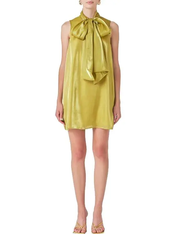 Endless Rose Bow Neck Organza Minidress - Chartreuse