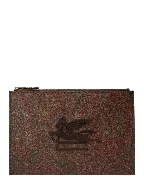Etro Logo Embroidered Clutch - Brown