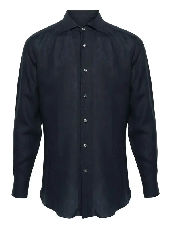 Brioni Classic-collar Linen Shirt - Blue