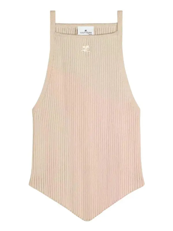 COURREGES Logo-embroidered Ribbed Top - Neutrals