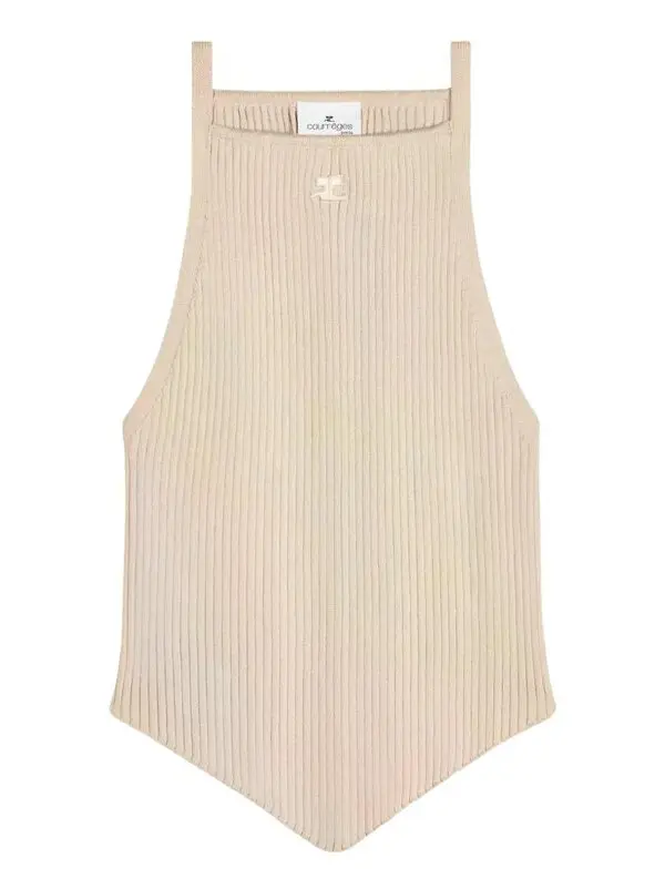 COURREGES Logo-embroidered Ribbed Top - Neutrals