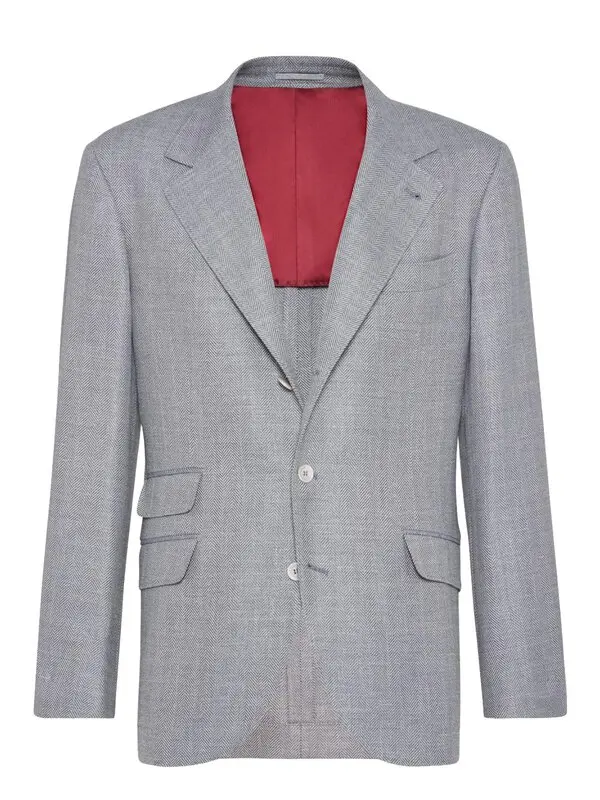 Brunello Cucinelli Single-breasted Herringbone Blazer - Grey