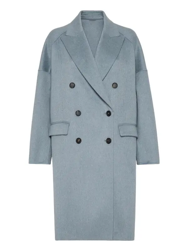 Brunello Cucinelli Double-breasted Cashmere Coat - Blue