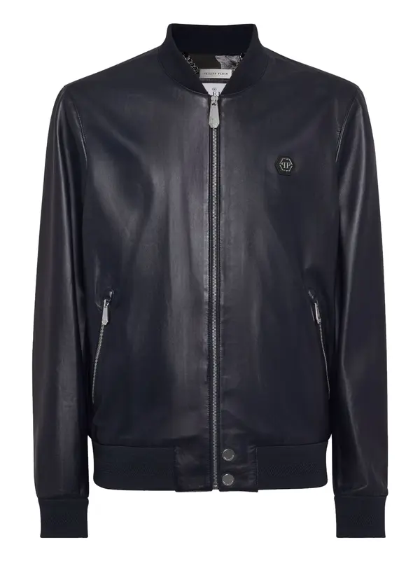 Philipp Plein Leather Bomber Jacket - Blue