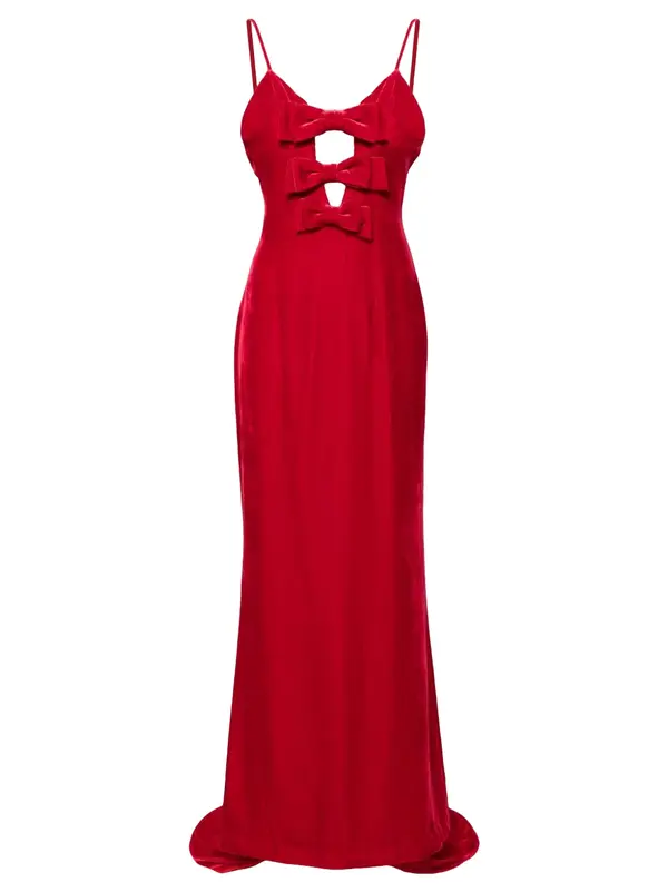 Alessandra Rich Velvet Bow Gown - Red