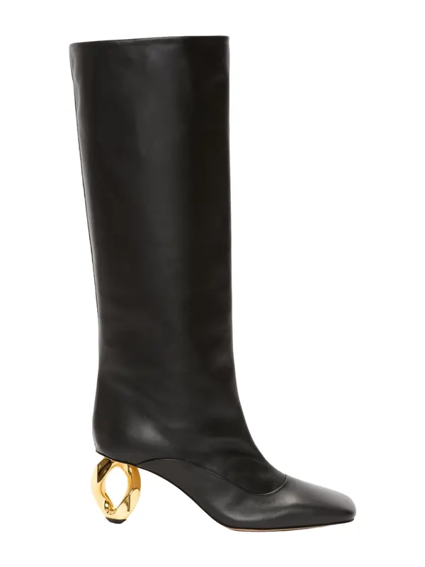 JW Anderson Chain Heel 75mm Leather Boots - Black