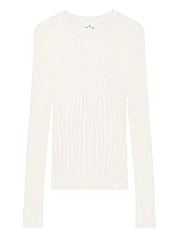 COURREGES Embroidered Logo Ribbed-knit Sweater - White