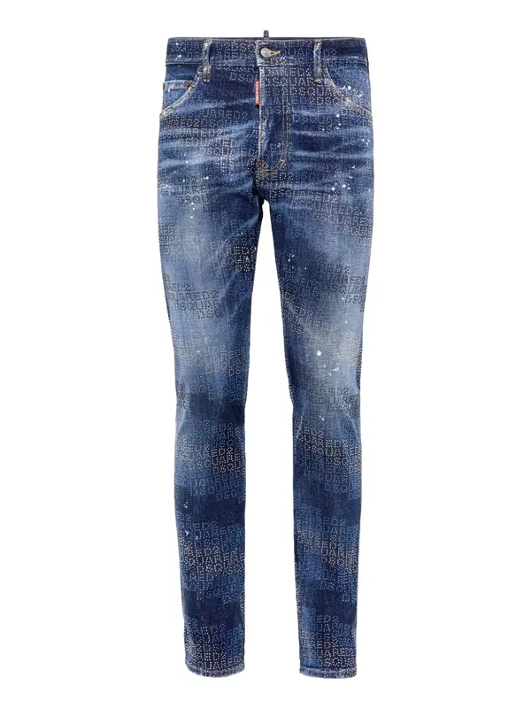 Dsquared2 Paint-splatter Slim-fit Jeans - Blue