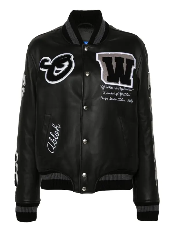 Off-White Appliqué Leather Bomber Jacket - Black