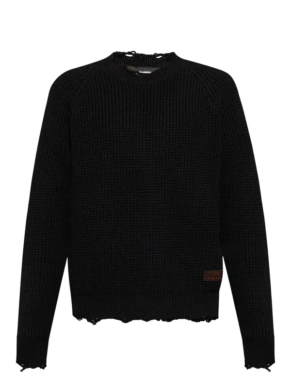 Dsquared2 Logo-patch Waffle-knit Jumper - Black