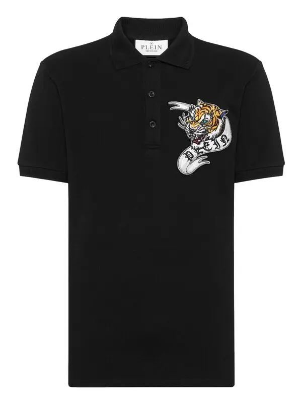 Philipp Plein Tiger-appliqué Cotton Polo Shirt - Black
