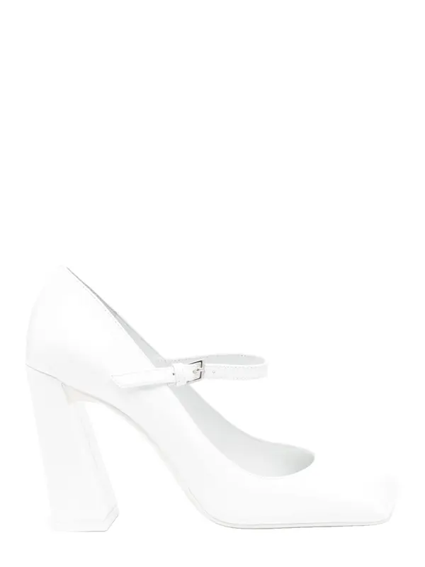 Amina Muaddi 95mm Charlotte Mary Jane Pumps - White
