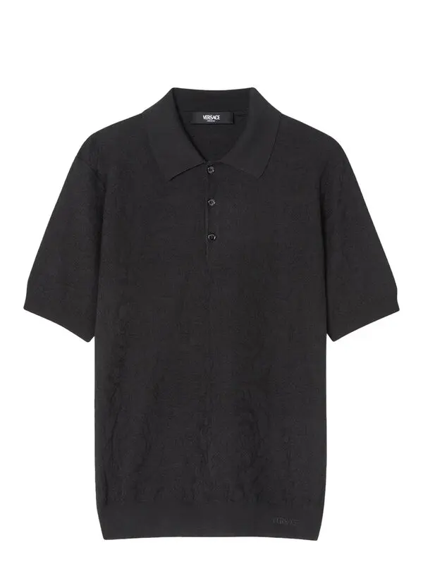 Versace Barocco Knitted Polo Shirt - Black