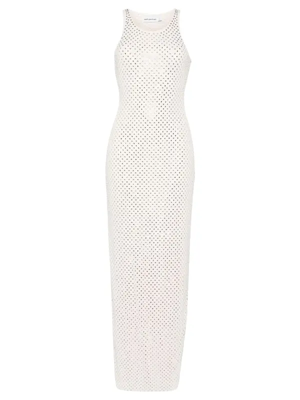 SELF-PORTRAIT Rhinestoned Maxi Dress - Neutrals
