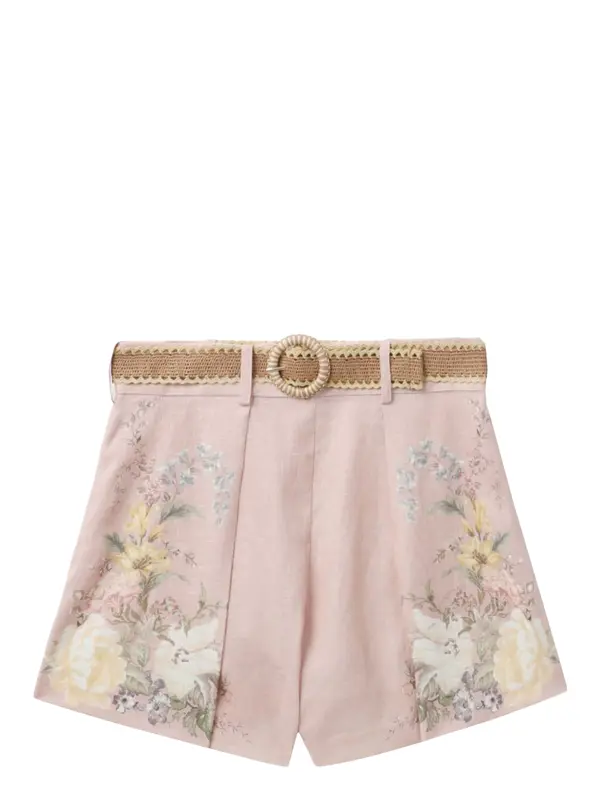 Zimmermann Waverly Floral-print Linen Shorts - Pink