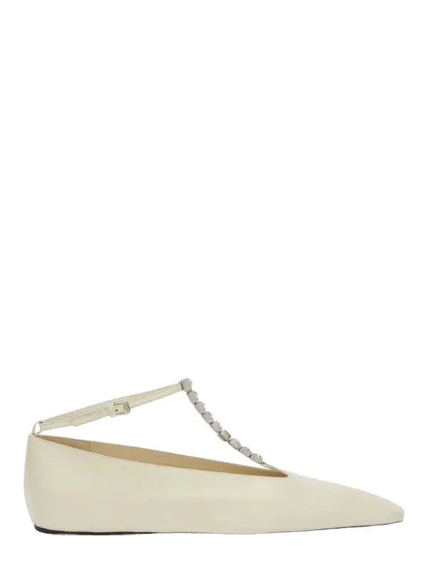 JIL SANDER Crystal-embellished Leather Ballerina Shoes - White