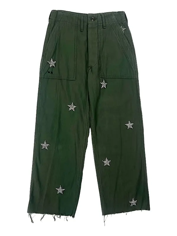 Rank & Sugar Vintage Embellished Star Army Pants - Greyed Olive