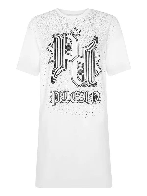 Philipp Plein Crystal-logo T-shirt Dress - White