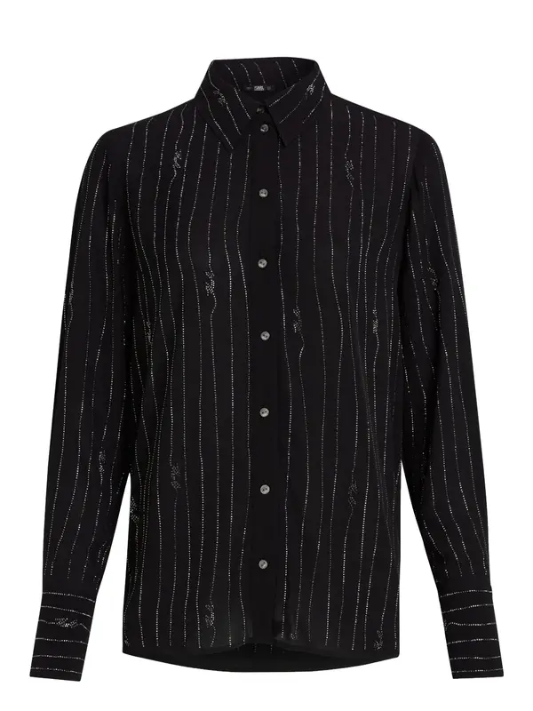 Karl Lagerfeld Pinstriped Rhinestone-embellished Shirt - Black