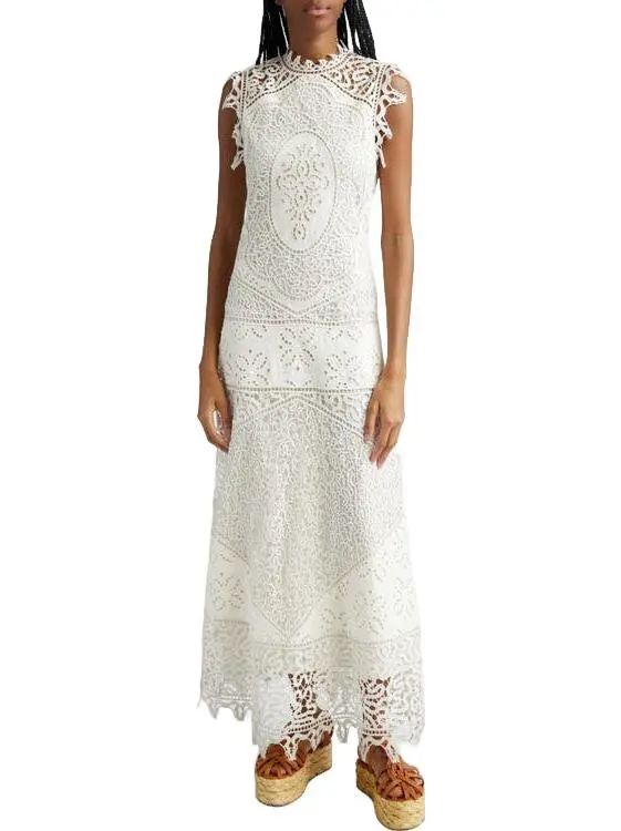 Ulla Johnson Flora Eyelet Sleeveless Linen Maxi Dress - Pristine