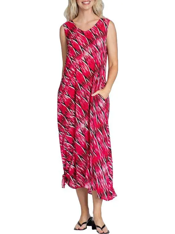 APNY Print V-neck Sleeveless Chiffon Midi Dress - Red Multi