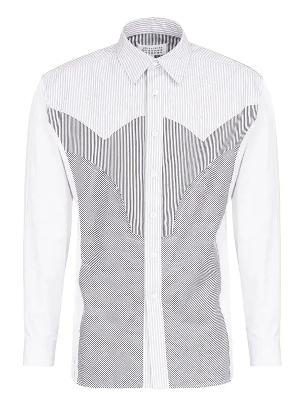 MAISON MARGIELA Panelled Striped Cotton Shirt - White