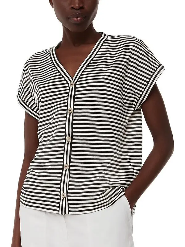 Whistles Jilly Stripe Button Front Top - Black/multi