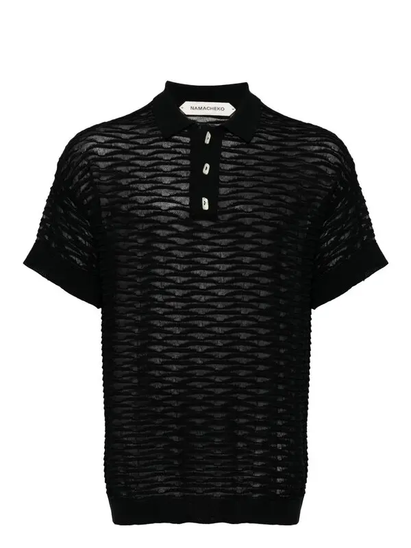 NAMACHEKO Textured Finish Sheer Polo Shirt - Black