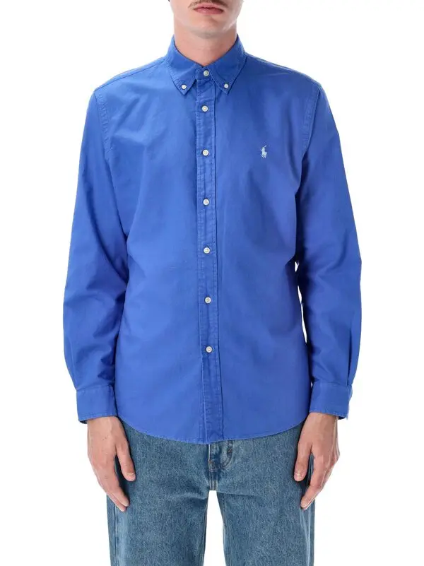 Polo Ralph Lauren Cotton Shirt With Button-down Collar And Logo - Blue